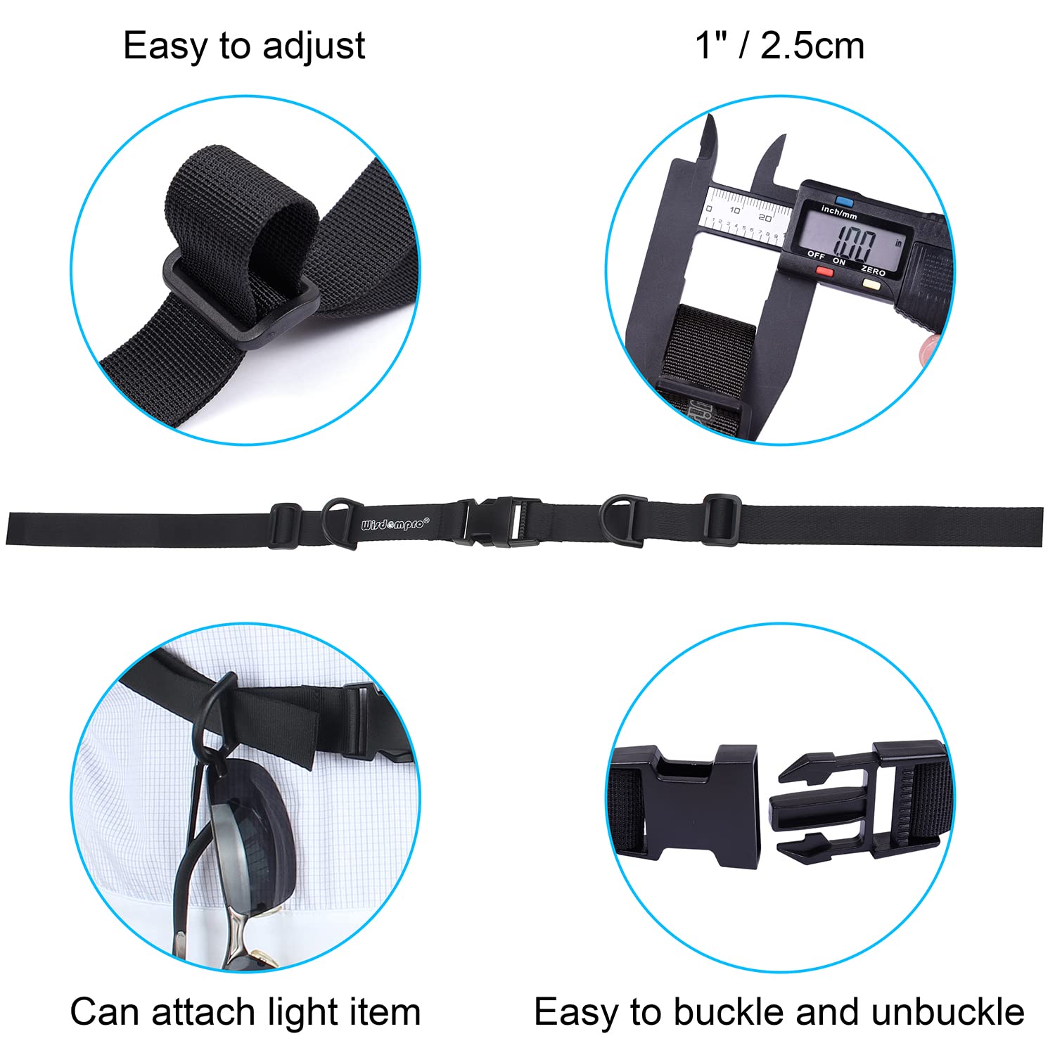 Wisdompro Backpack Chest Strap, Heavy Duty Adjustable Backpack Sternum Strap Chest Belt with Quick Release Buckle for Hiking and Jogging - with Slide Locks (Black)
