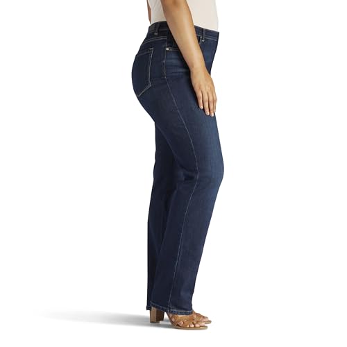 Lee Womens Plus Size Instantly Slims Classic Relaxed Fit Monroe Straight Leg Jeans, Ellis, 18 US