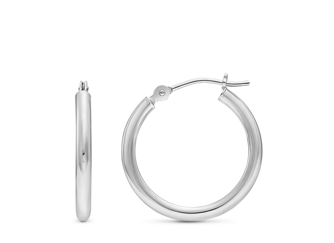 14k White Gold Polished Round Hoop Earrings, 18mm (0.7 inch Diameter)ā¦