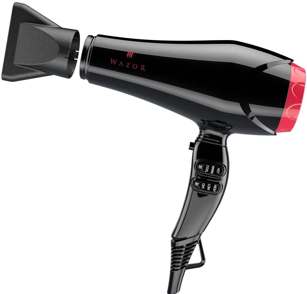Wazor Ionic Lightweight Hair Dryer 1875W Ceramic Powerful Blow Dryer Pro AC Motor for Quick Drying, 2 Speed / 3 Heat Settings, Concentrator
