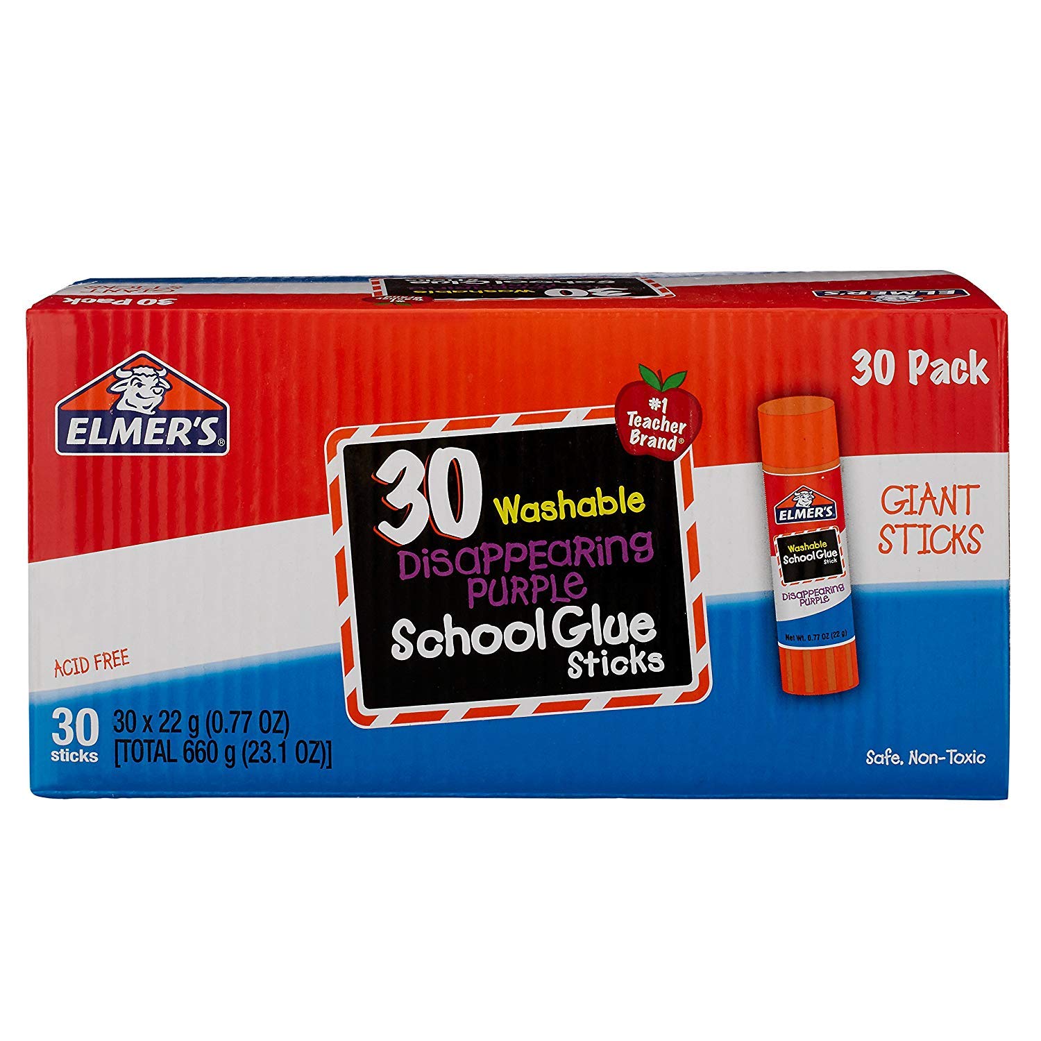 Elmers E605 Disappearing Purple All Purpose Glue Sticks Purple/Clear 30/Box
