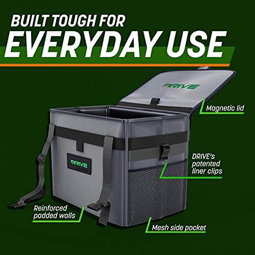 Drive Auto Car Trash Can - Collapsible, Leakproof Garbage Bin with Adjustable Strap and 20 Trash Bags - Car & Truck Accessories for Men and Women - Grey with Lid