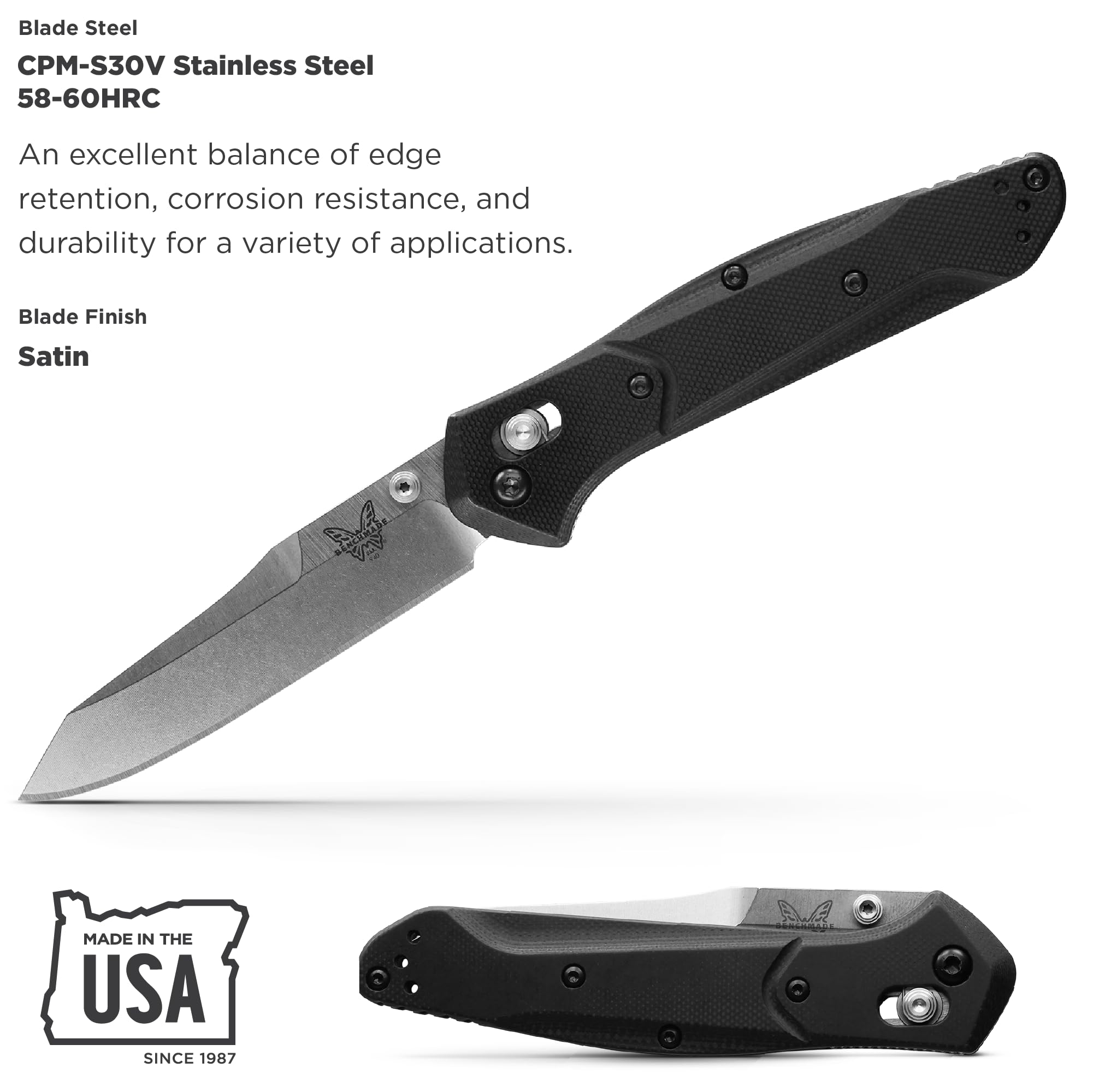 Benchmade - Osborne 940 EDC Knife with Black G10 Handle (940-2)