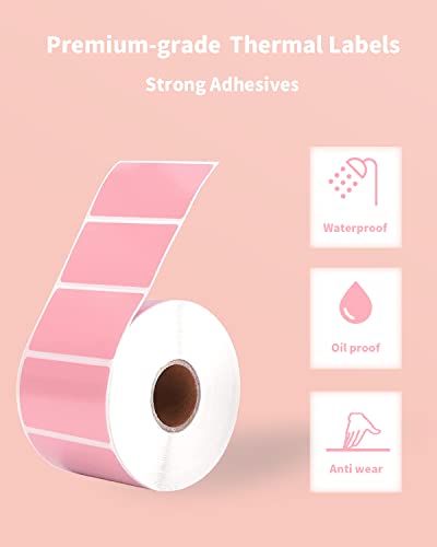 Label Printer with Thermal Pink Round Label - 1.25" x 2.25",1000 Sheets/Roll, 1 Roll