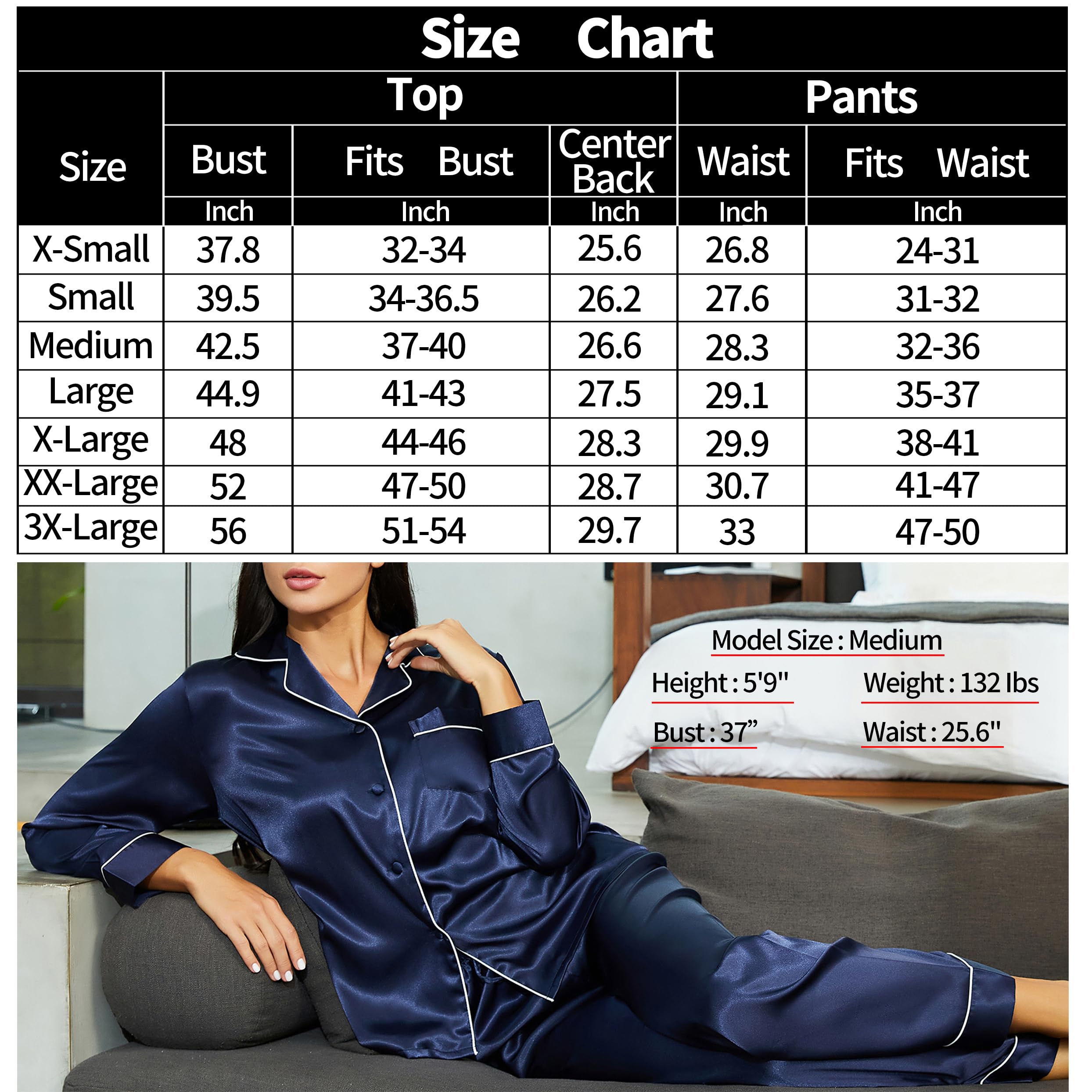 Lonxu Womens Silk Satin Pajamas Set Gray3XL Grey
