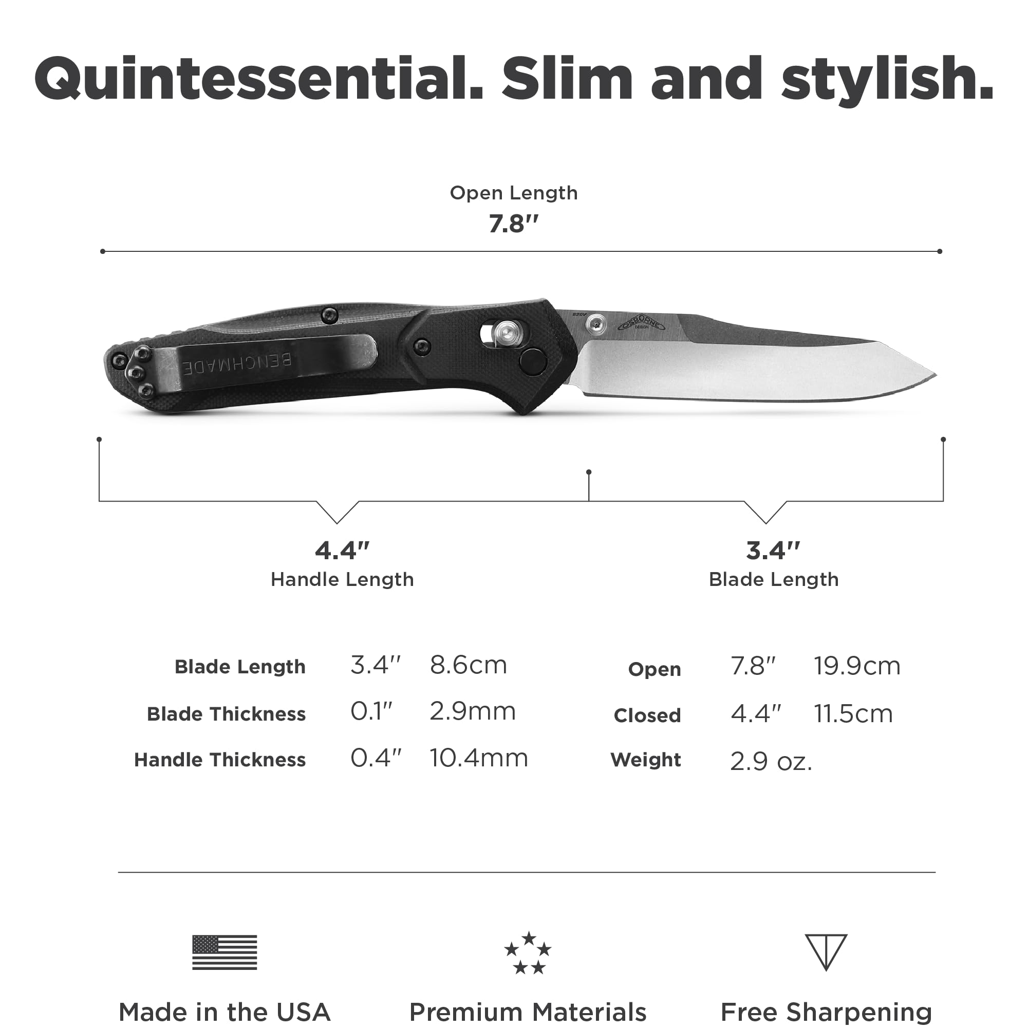 Benchmade - Osborne 940 EDC Knife with Black G10 Handle (940-2)
