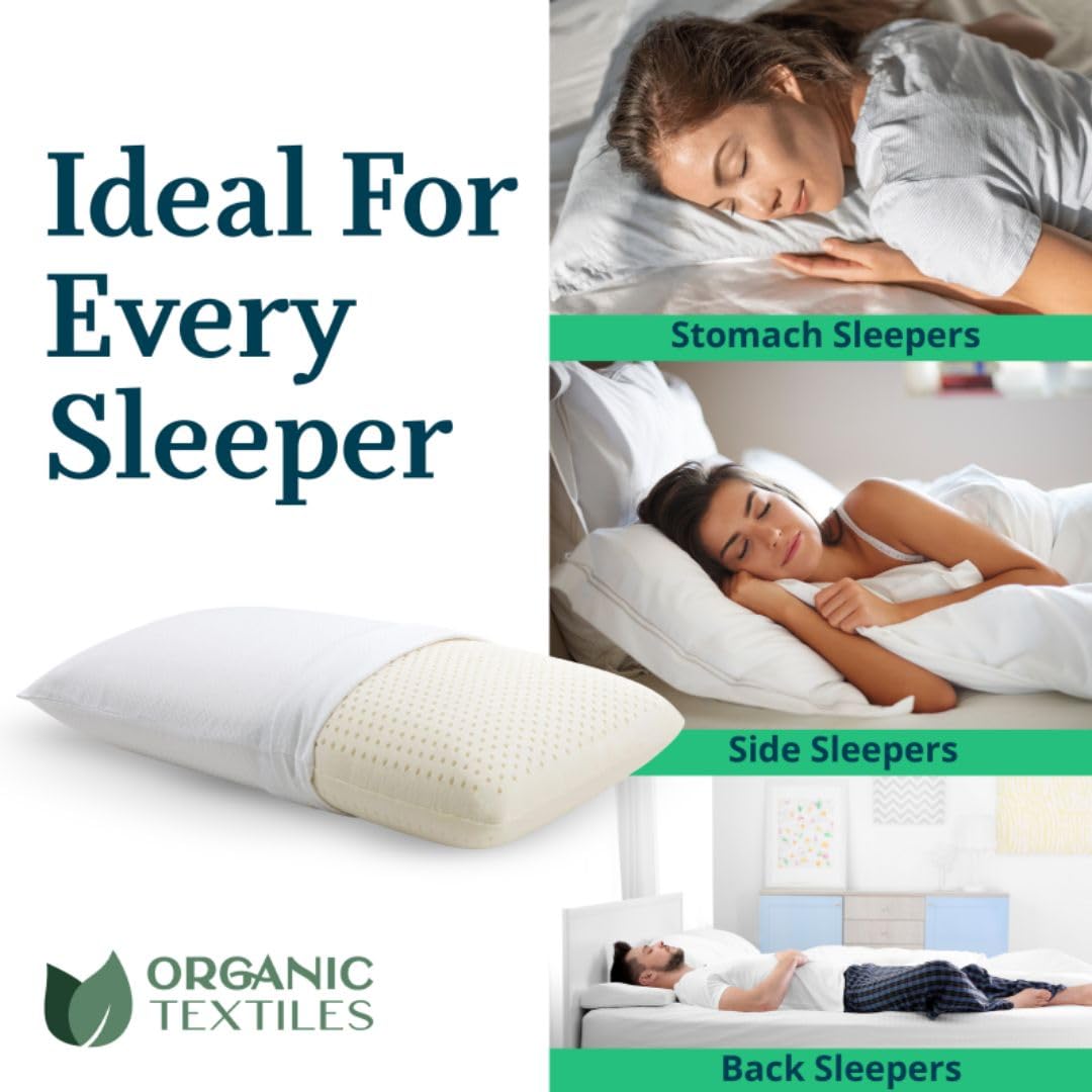 OrganicTextiles Talalay Latex Pillow with Organic Cotton Cover (Queen Size, Soft), GOTS Certified, Bed Pillow for Sleeping, Neck Pain Relief Help, Head Support, for Side Back Stomach Sleeper