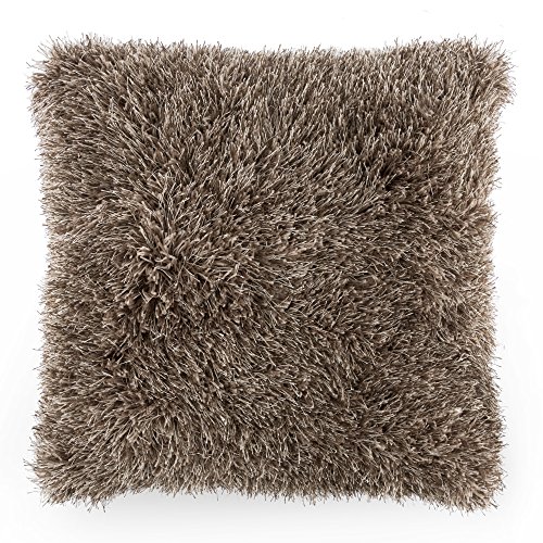 Bedford Home Oversized Floor or Throw Pillow Square Luxury Plush– Shag Faux Fur Glam Decor Cushion for Bedroom Living Room or Dorm (Mocha)