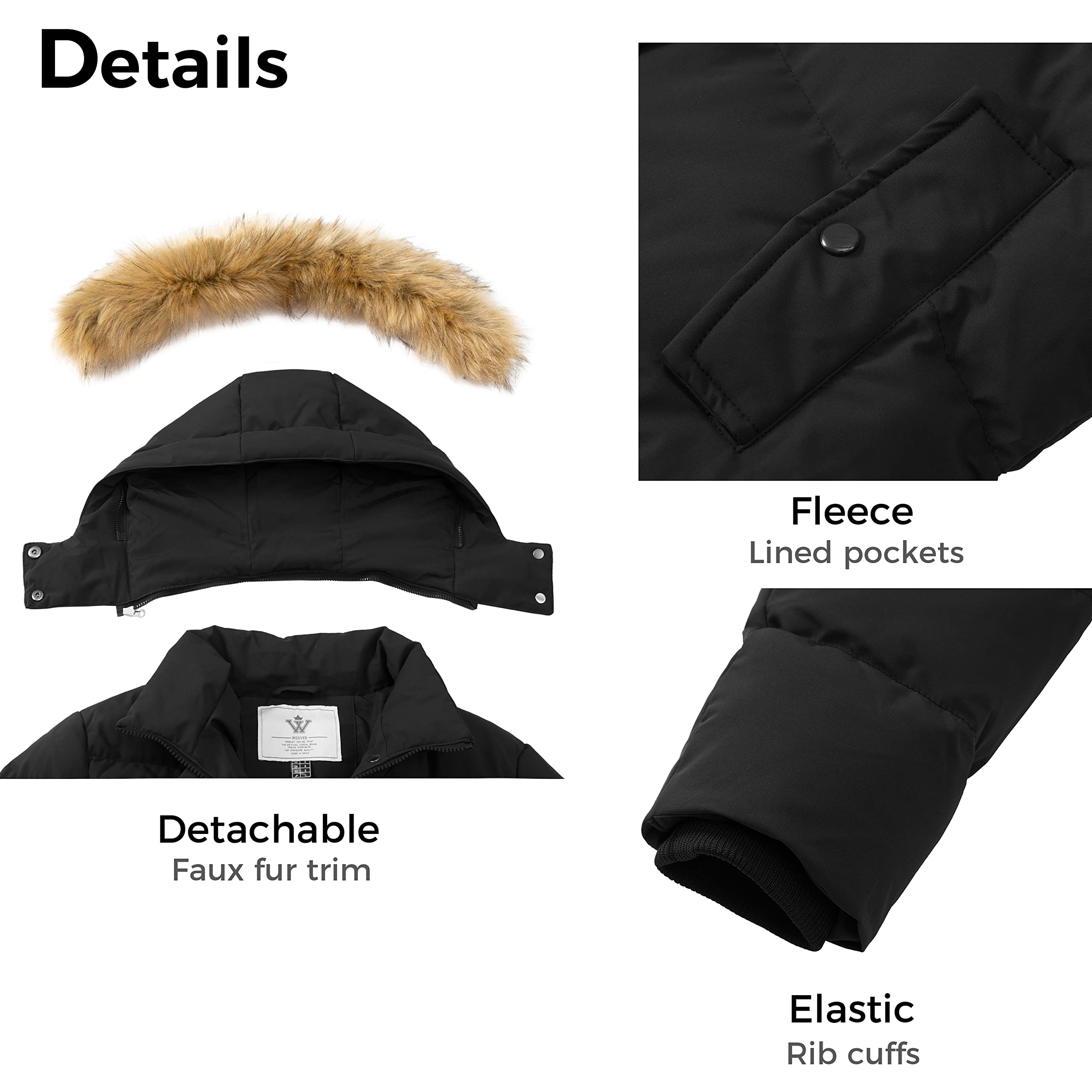 WenVen Women's Winter Thicken Warm Coat with Fur Removable Hood (Black, XL)