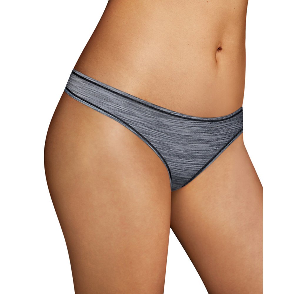 Maidenform Women's Sport Thong, Charcoal Heather Print/Black, 5
