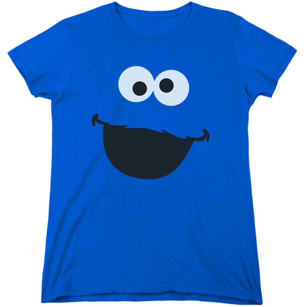 PopFunk Classic Sesame Street Cookie Monster Womens Premium Cotton Short Sleeve Graphic T-Shirt & Stickers (Small)