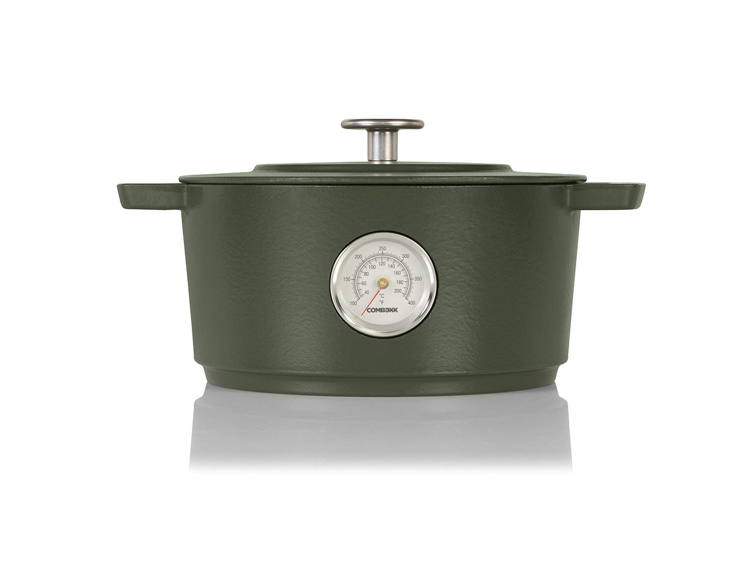 Combekk RAILWAY Recycled Enameled Cast Iron 4.25 Quart Dutch Oven w/ Thermometer, Green, 9.5"