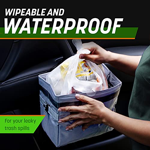 Drive Auto Car Trash Can - Collapsible, Leakproof Garbage Bin with Adjustable Strap and 20 Trash Bags - Car & Truck Accessories for Men and Women - Grey with Lid