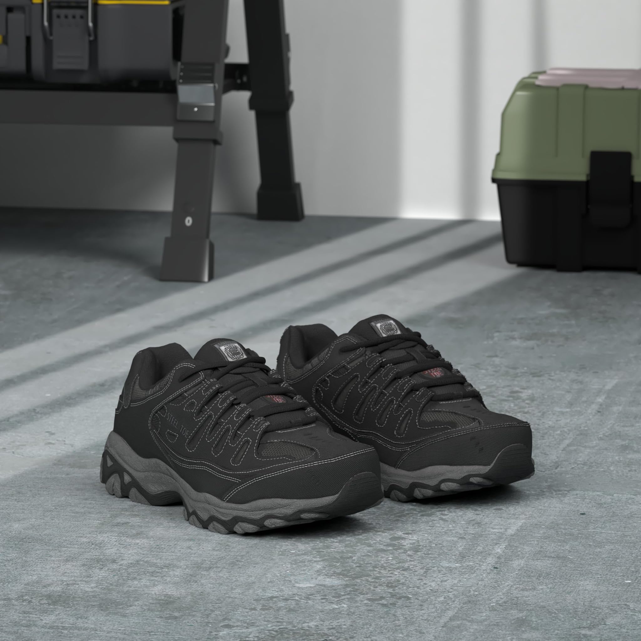 Skechers Men's Cankton Steel Toe Construction Shoe, Black/Charcoal, 11.5 Wide