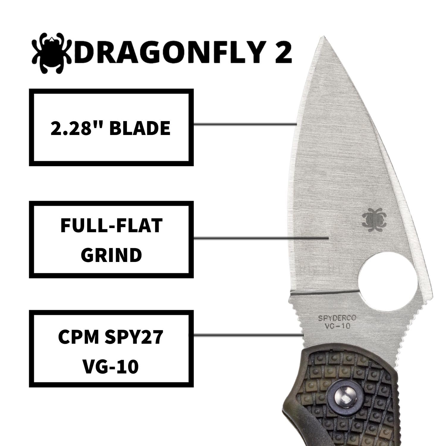 Spyderco Dragonfly 2 Lightweight Signature Knife with 2.3" VG-10 Steel Blade and High-Strength Zome Green FRN Handle - PlainEdge - C28ZFPGR2
