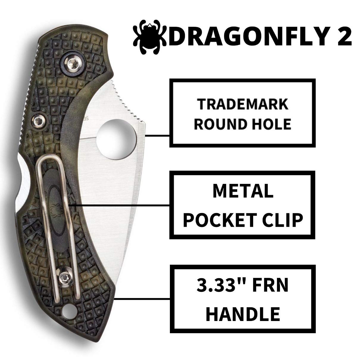 Spyderco Dragonfly 2 Lightweight Signature Knife with 2.3" VG-10 Steel Blade and High-Strength Zome Green FRN Handle - PlainEdge - C28ZFPGR2