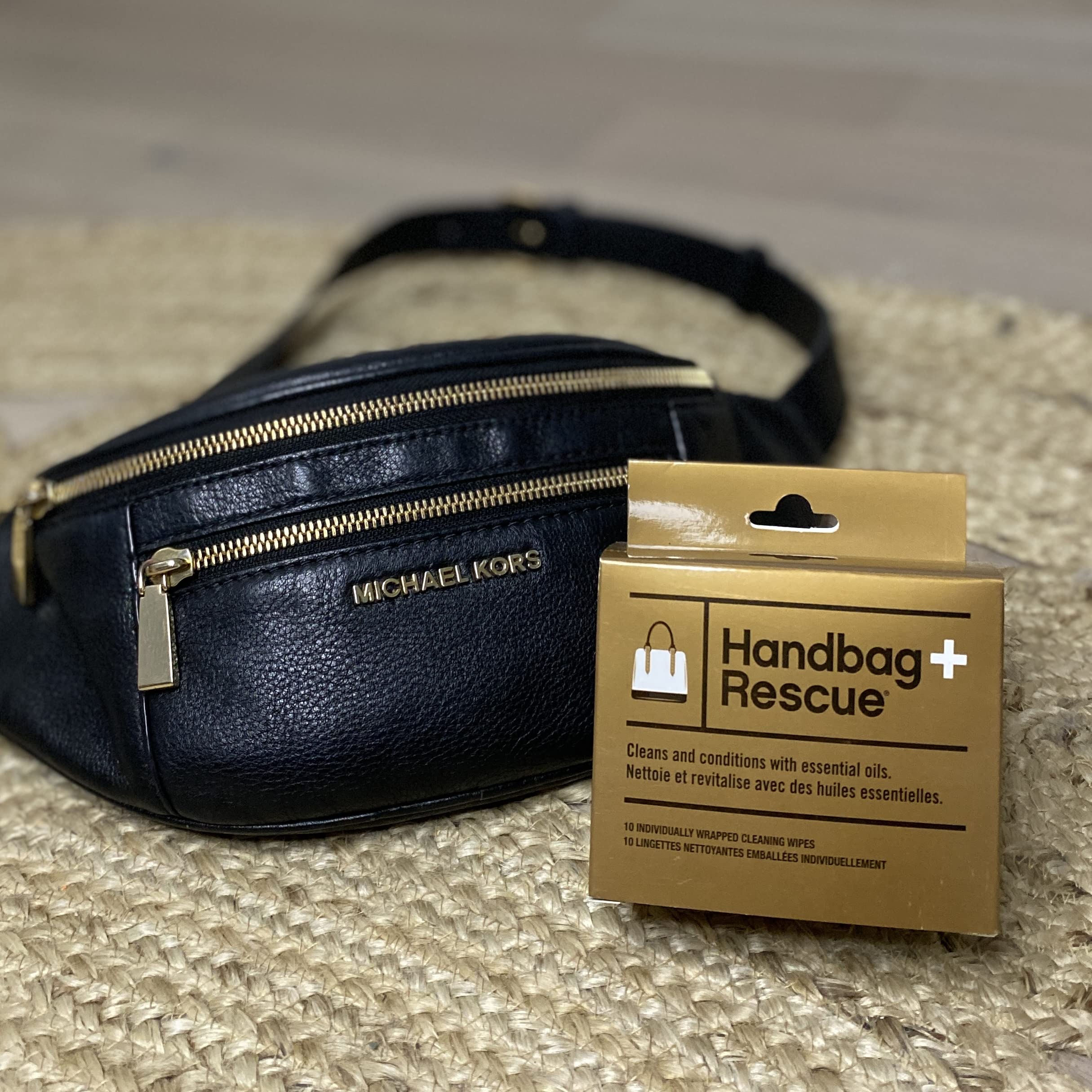 HandBagRescue All-Natural Cleaning Wipes. Remove Dirt & Surface Stains & Conditions Leather Handbags with Essential Oil. Box of 10 Individually Wrapped Wipes.