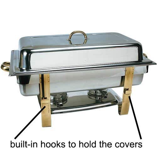 Tiger Chef 3-Pack 8 Quart Full Size Buffet Chafing Dish Set with Gold Accents and Gel Fuel Cans