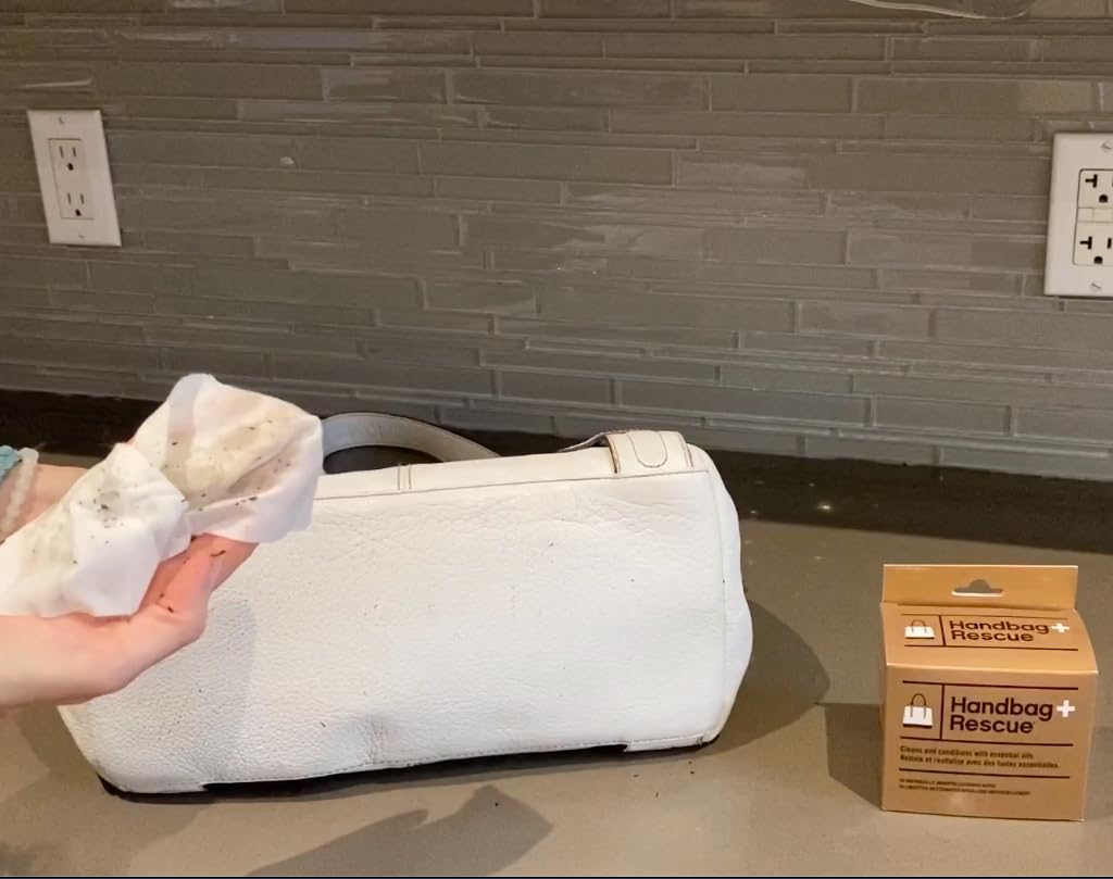 HandBagRescue All-Natural Cleaning Wipes. Remove Dirt & Surface Stains & Conditions Leather Handbags with Essential Oil. Box of 10 Individually Wrapped Wipes.