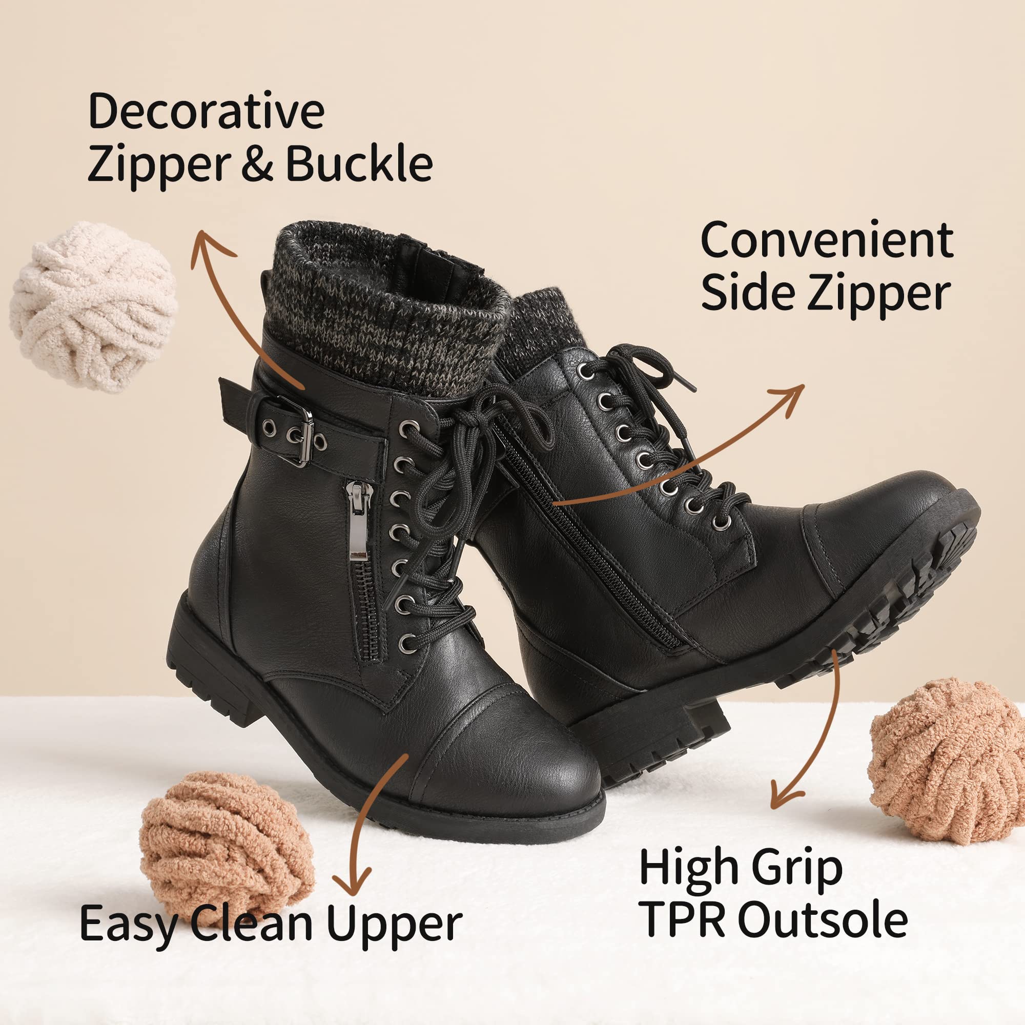 DREAM PAIRS Girl's Mid Calf Combat Ankle Lace up Boots Black Size 2 Little Kid