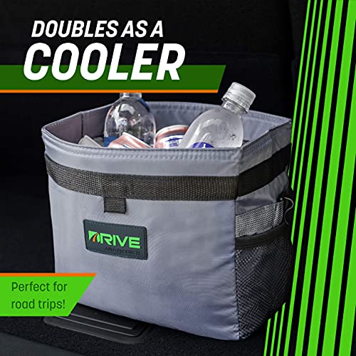 Drive Auto Car Trash Can - Collapsible, Leakproof Garbage Bin with Adjustable Strap and 20 Trash Bags - Car & Truck Accessories for Men and Women - Grey with Lid