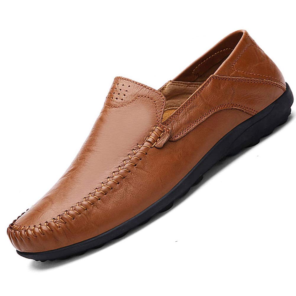 Lapens Men's Driving Shoes Premium Genuine Leather Fashion Slipper Casual Slip On Fashion Sneakers Breathable Mules Sandals Loafers Shoes LPMLFS1588-RB45 Red/Brown
