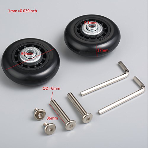 Mtsooning 2 Sets Luggage Wheel Replacement Kit, 60x17mm Rubber Swivel Caster Wheels, Suitcase Bearings Repair Wheels with Screws Axles Wrench Bearings,Inline Outdoor Skate Wheels