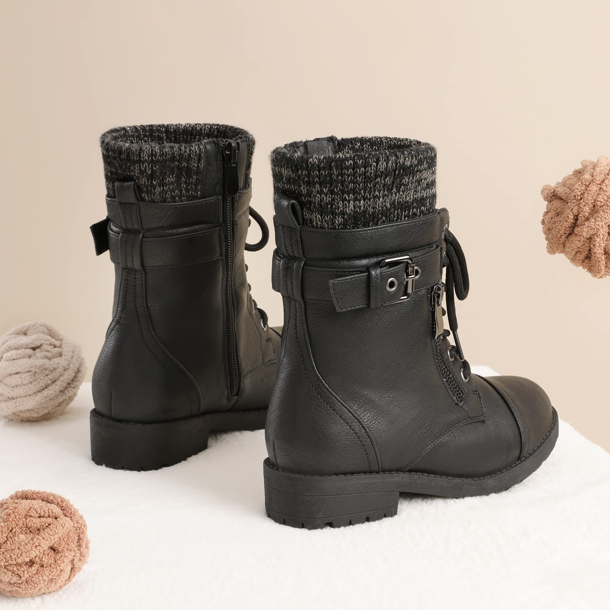 DREAM PAIRS Girl's Mid Calf Combat Ankle Lace up Boots Black Size 2 Little Kid