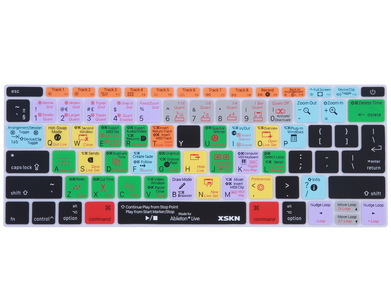 XSKN 2016 Shortcut Design Series Keyboard Skin Cover for New MacBook 12" (2015 Model A1534) and New MacBook Pro 13" (2016 Newest Version Model A1708, No Touch Bar), US&EU Version (Ableton)