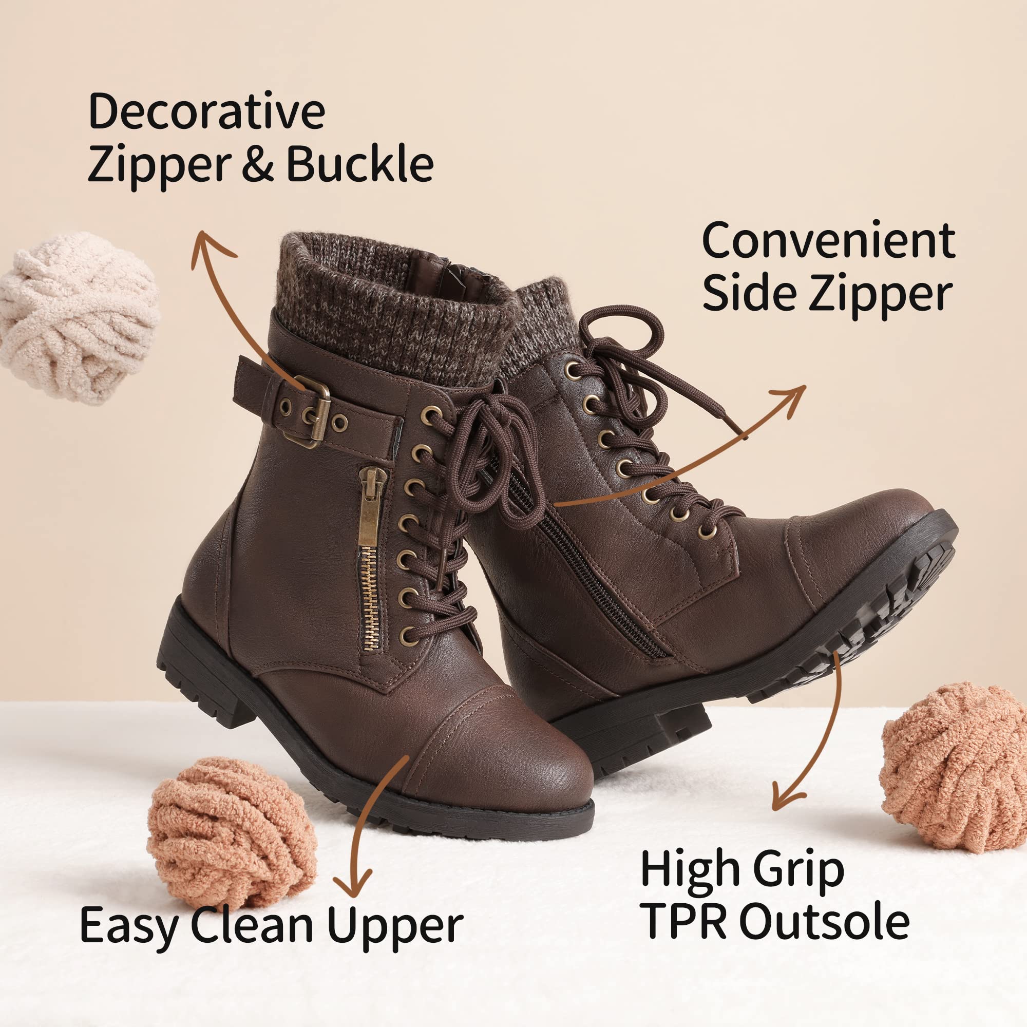 DREAM PAIRS Girl's Mid Calf Combat Ankle Lace up Boots Brown Size 9 Toddler