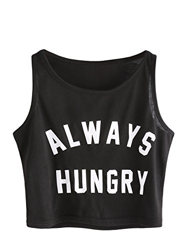 SweatyRocks Women's Summer Sleeveless Letter Print Casual Crop Tank Top Shirts Black S