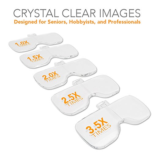MagniPros LED Illuminated Headband Magnifier Visor | 2 Powerful LED Lights | 5 Detachable Lenses 1X, 1.5X, 2X, 2.5X 3.5X - Hands-Free Lighted Magnifying Glasses for Crafts, Hobbies, Cross Stitch