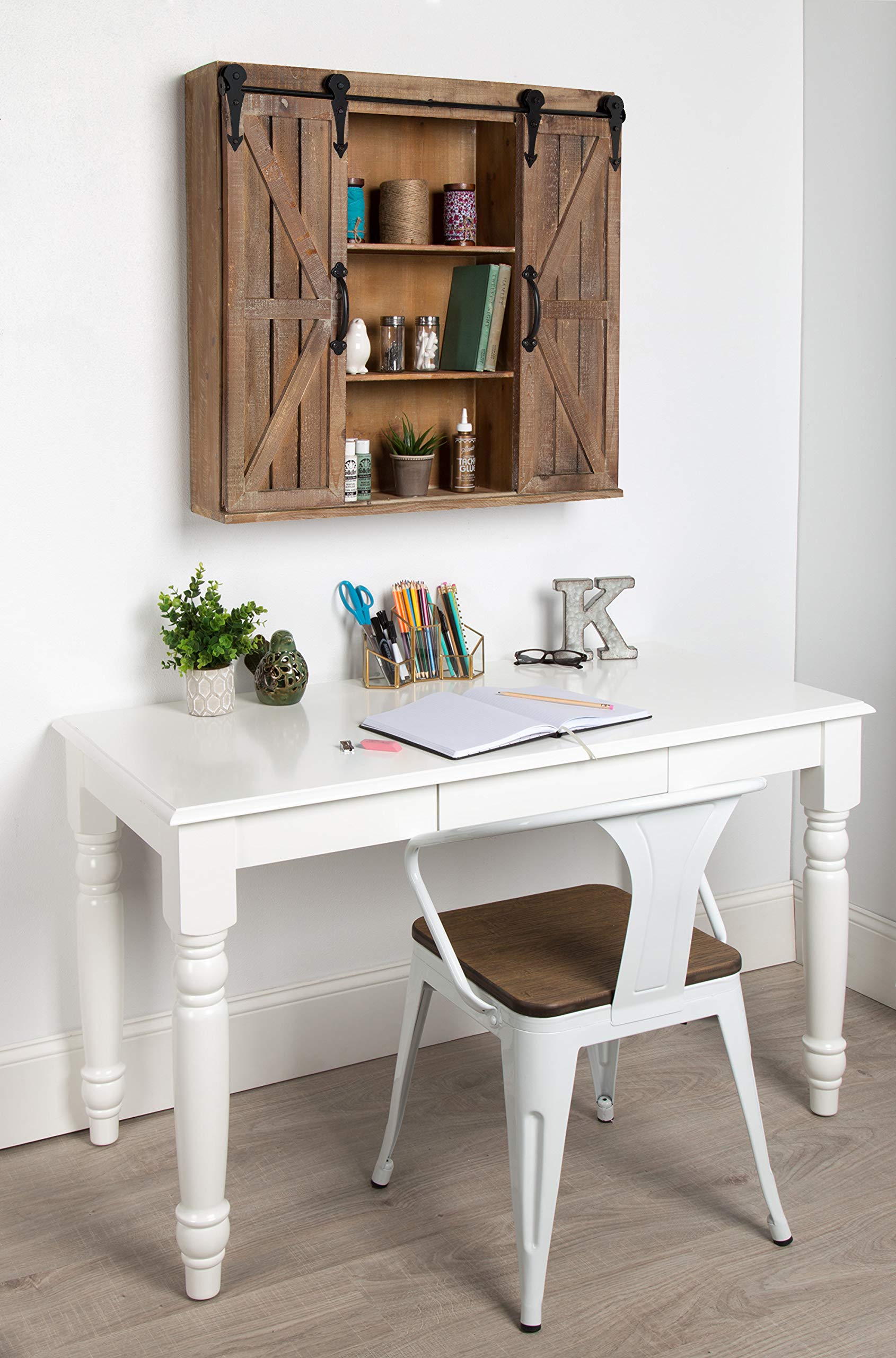 Kate and Laurel Cates Decorative Wood Wall Storage Cabinet with Two Sliding Barn Doors, Rustic Brown