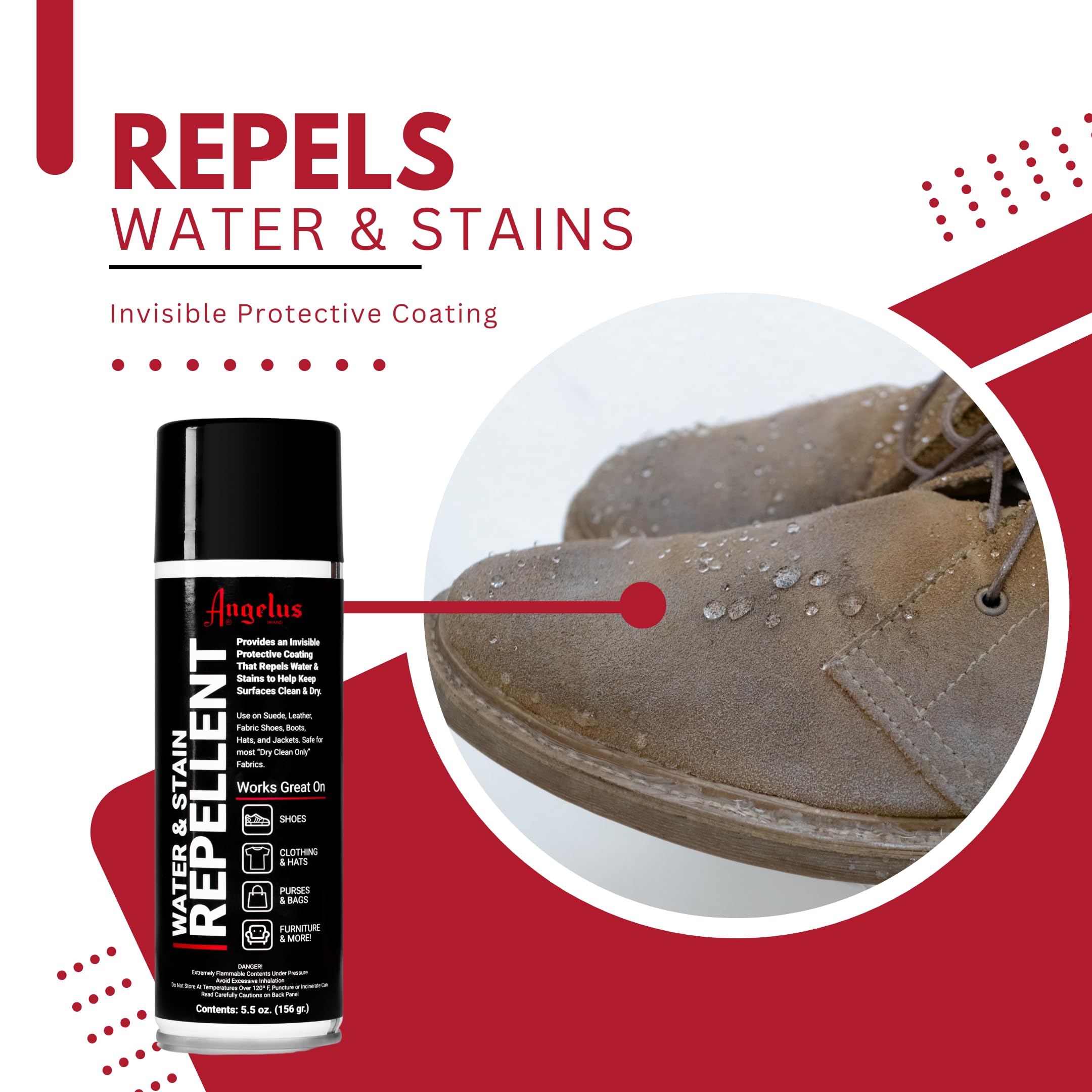 Angelus Water & Stain Repellent Spray β Waterproof Protection for Leather, Suede, Gore-Tex, and Fabric β Shoe & Sneaker Protector, Easy Aerosol Application (5.5 oz)