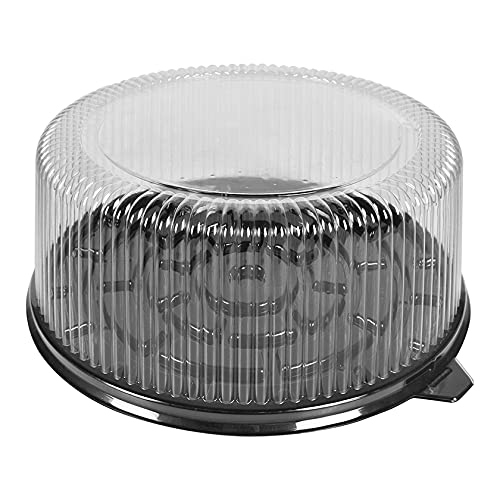 Wow Plastics Inc. 8" Cake Container - 10 1/2" Black Base - 4" Tall - 50/Case