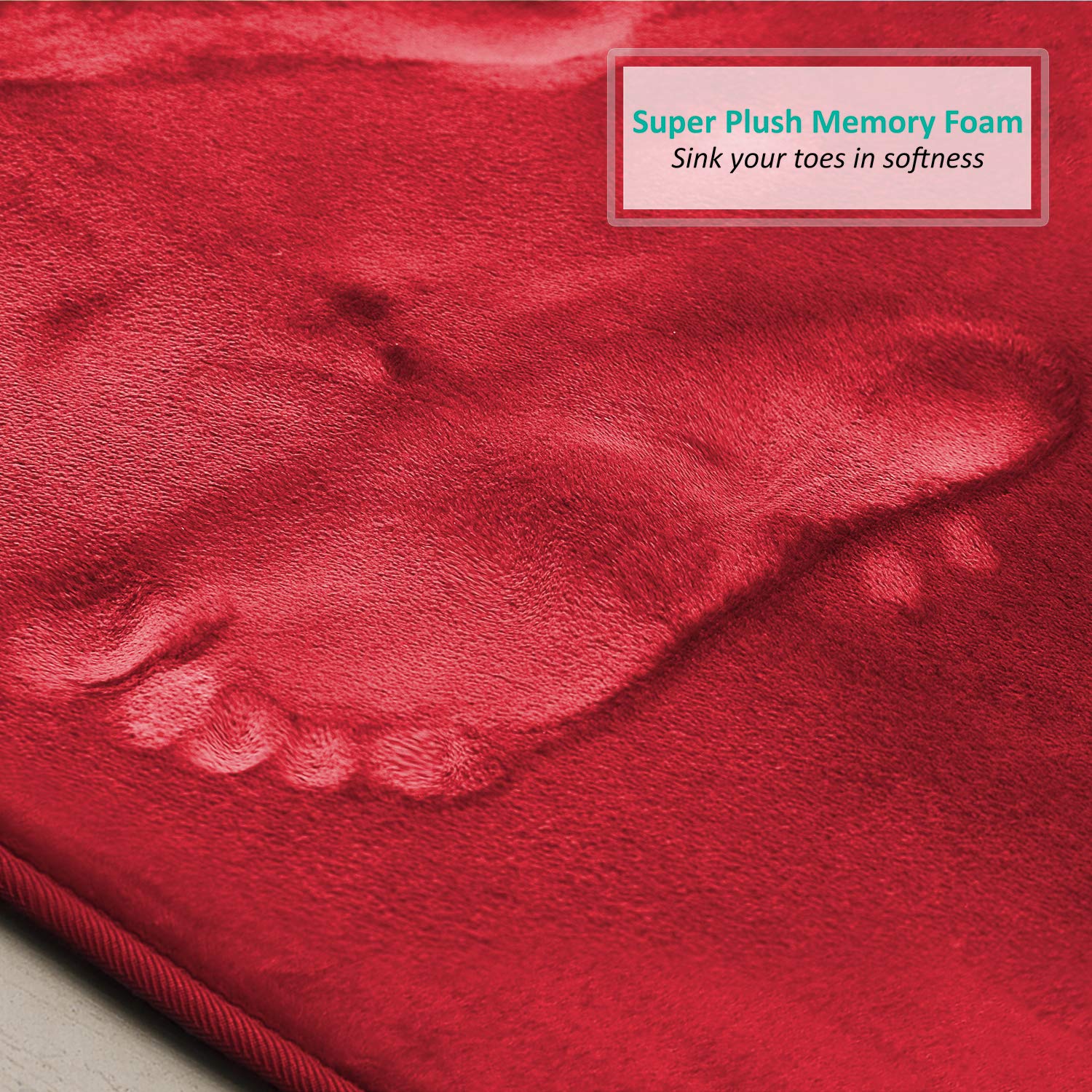 Clara Clark Memory Foam Bath Mat Set Non Slip Absorbent Velvet - Fast Drying Bath Mats Bathroom Rug and Contour Rug Set 3 Piece - 20 x 32-17 x 24-19 x 24, Red