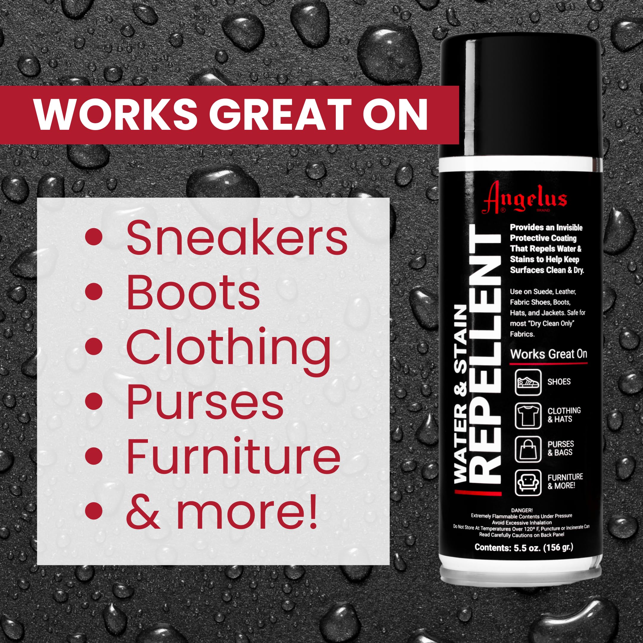 Angelus Water & Stain Repellent Spray β Waterproof Protection for Leather, Suede, Gore-Tex, and Fabric β Shoe & Sneaker Protector, Easy Aerosol Application (5.5 oz)