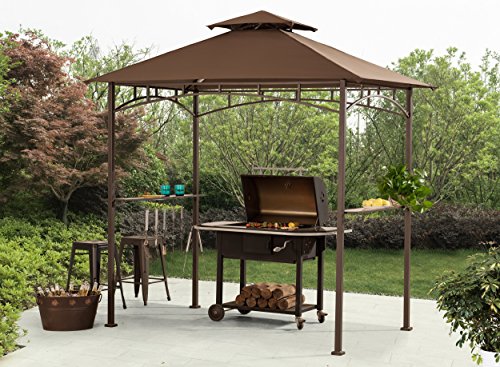 Coen L-GG001PST-F 8' X 5' Soft Top Brown Double Tiered Canopy 4Pcs Led Gazebo Grill