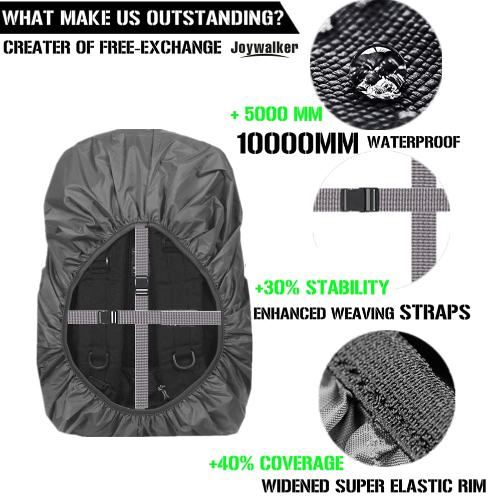 Joy Walker Backpack Rain Cover Waterproof Breathable Suitable for (15-30L, 30-40L, 40-50L, 50-70L, 70-90L) Backpack Hiking/Camping/Traveling (black, XXL (for 70-90L backpack))