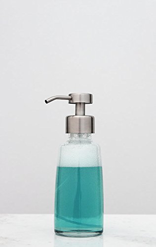 Rail19 Coastal Glass Foaming Soap Dispenser with Metal Pump - for Kitchen and Bathroom Countertop, 8oz (Stainless)