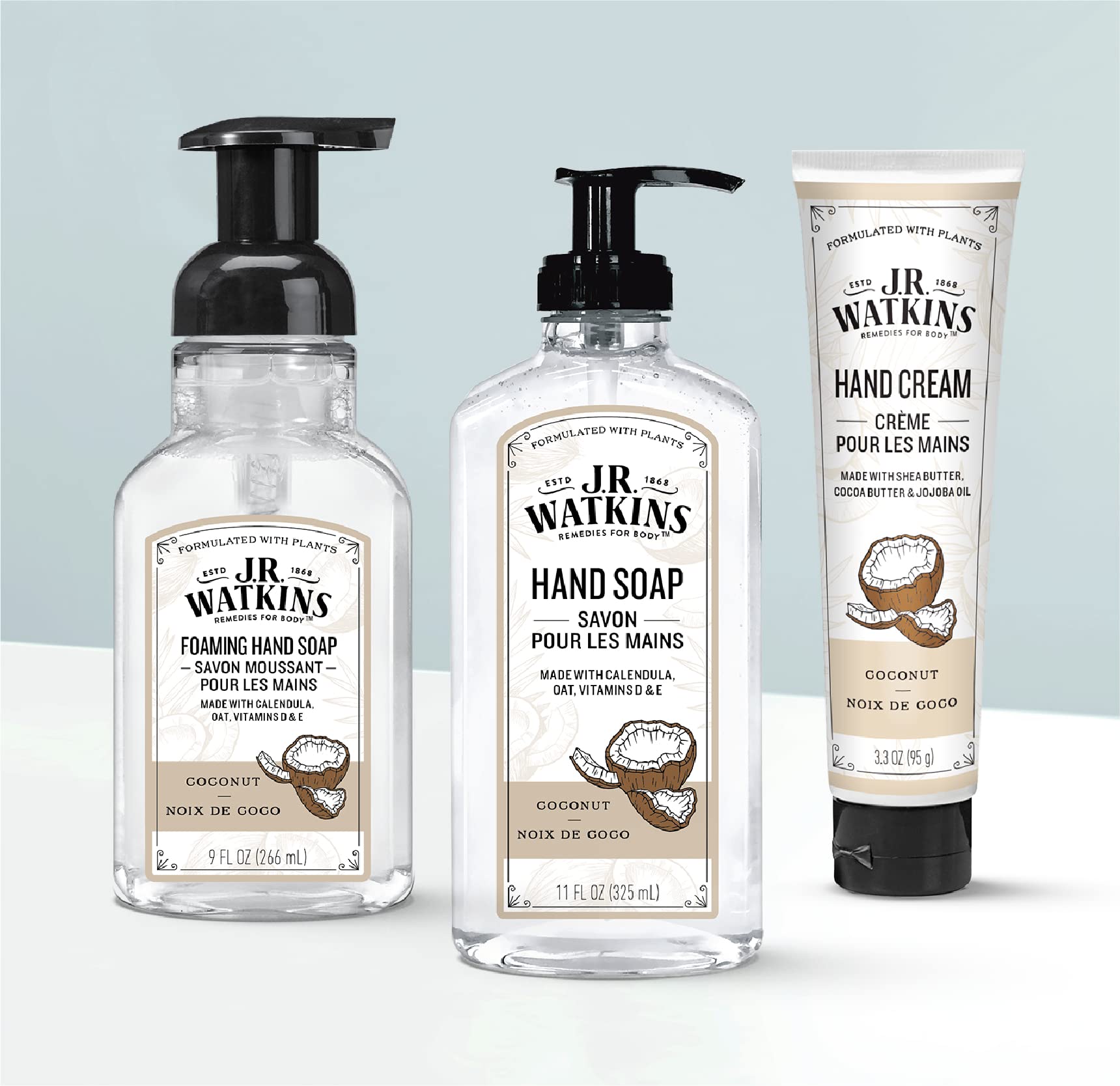 J.R. Watkins Gel Hand Soap, Scented Liquid Hand Wash for Bathroom or Kitchen, USA Made and Cruelty Free, 11 fl oz, Coconut, 6 Pack