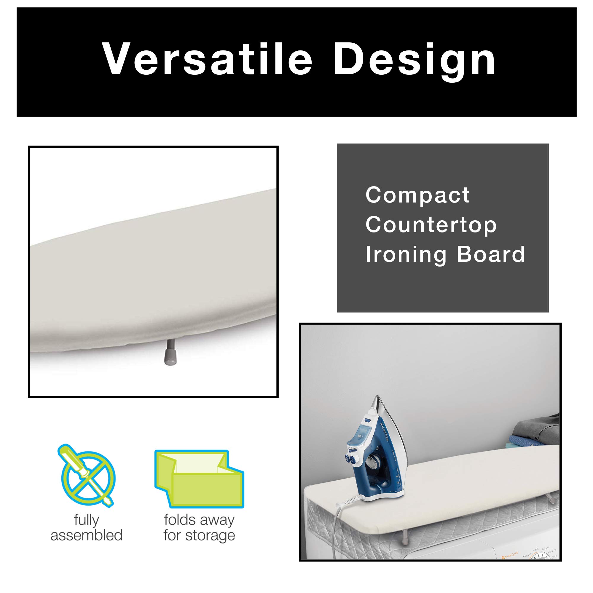 Smart Design Compact Tabletop Ironing Board with Cotton Cover & Foldable Legs - Foam Padding Design - for Clothing, Laundry, & Garments - Home Organization (30 x 12 Inch) [White]