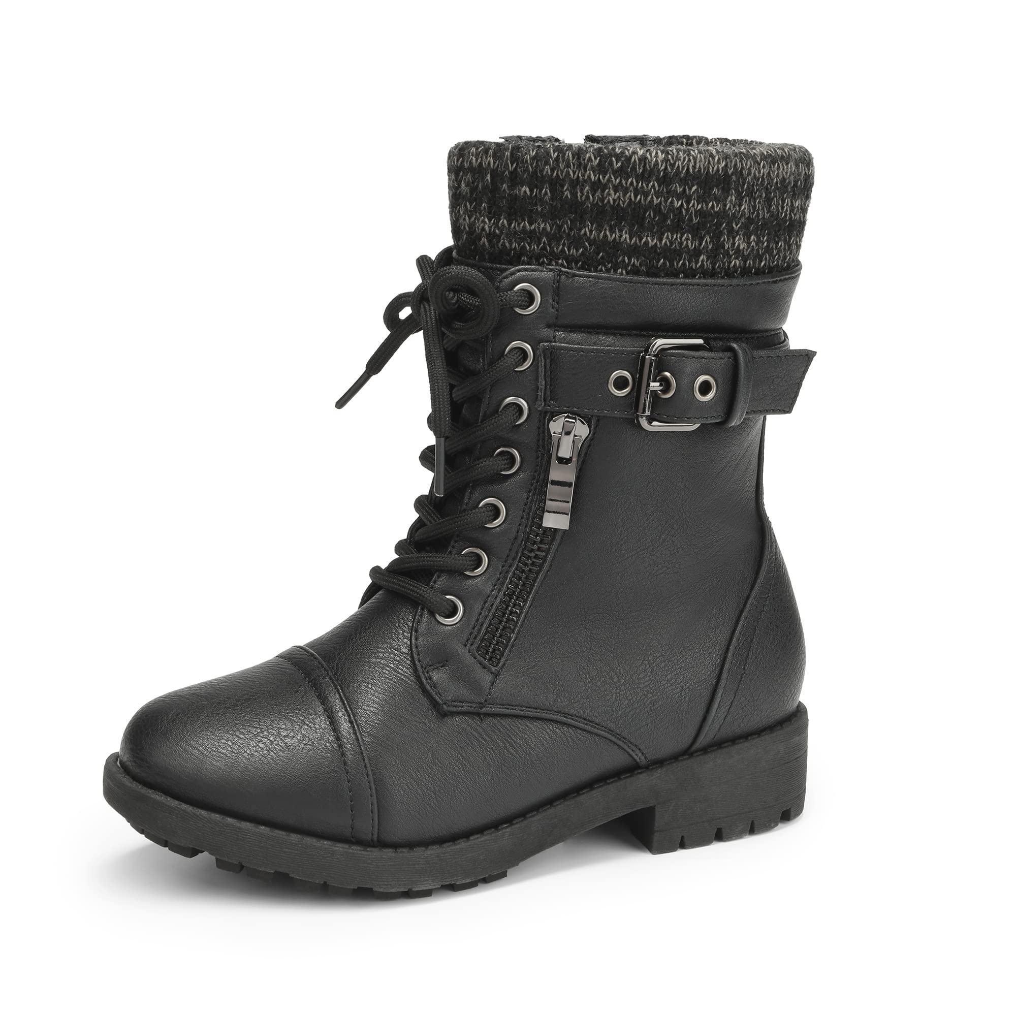 DREAM PAIRS Girl's Mid Calf Combat Ankle Lace up Boots Black Size 2 Little Kid