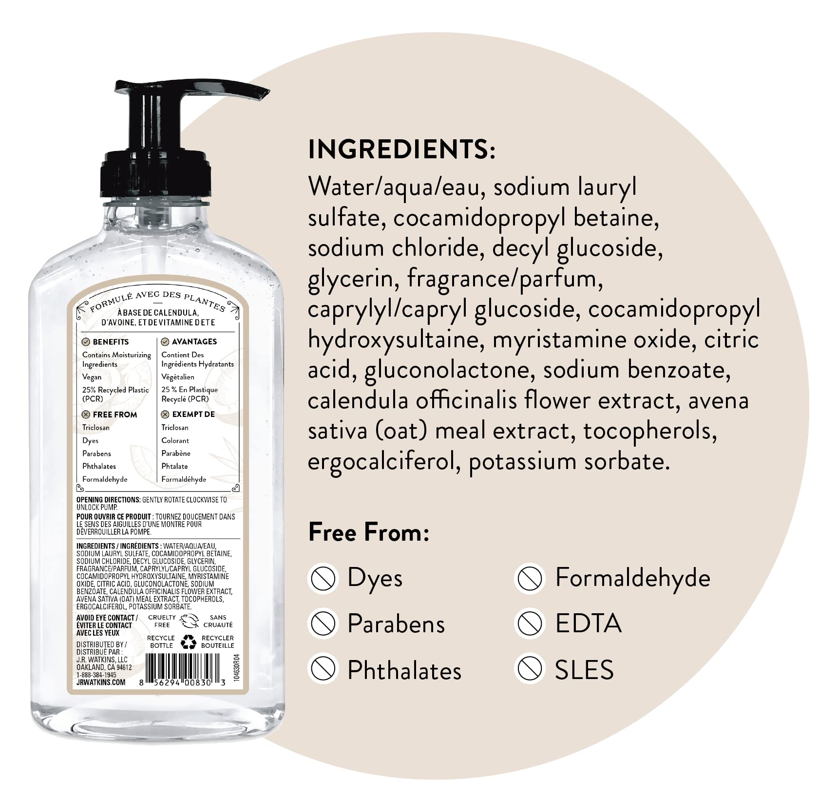 J.R. Watkins Gel Hand Soap, Scented Liquid Hand Wash for Bathroom or Kitchen, USA Made and Cruelty Free, 11 fl oz, Coconut, 6 Pack