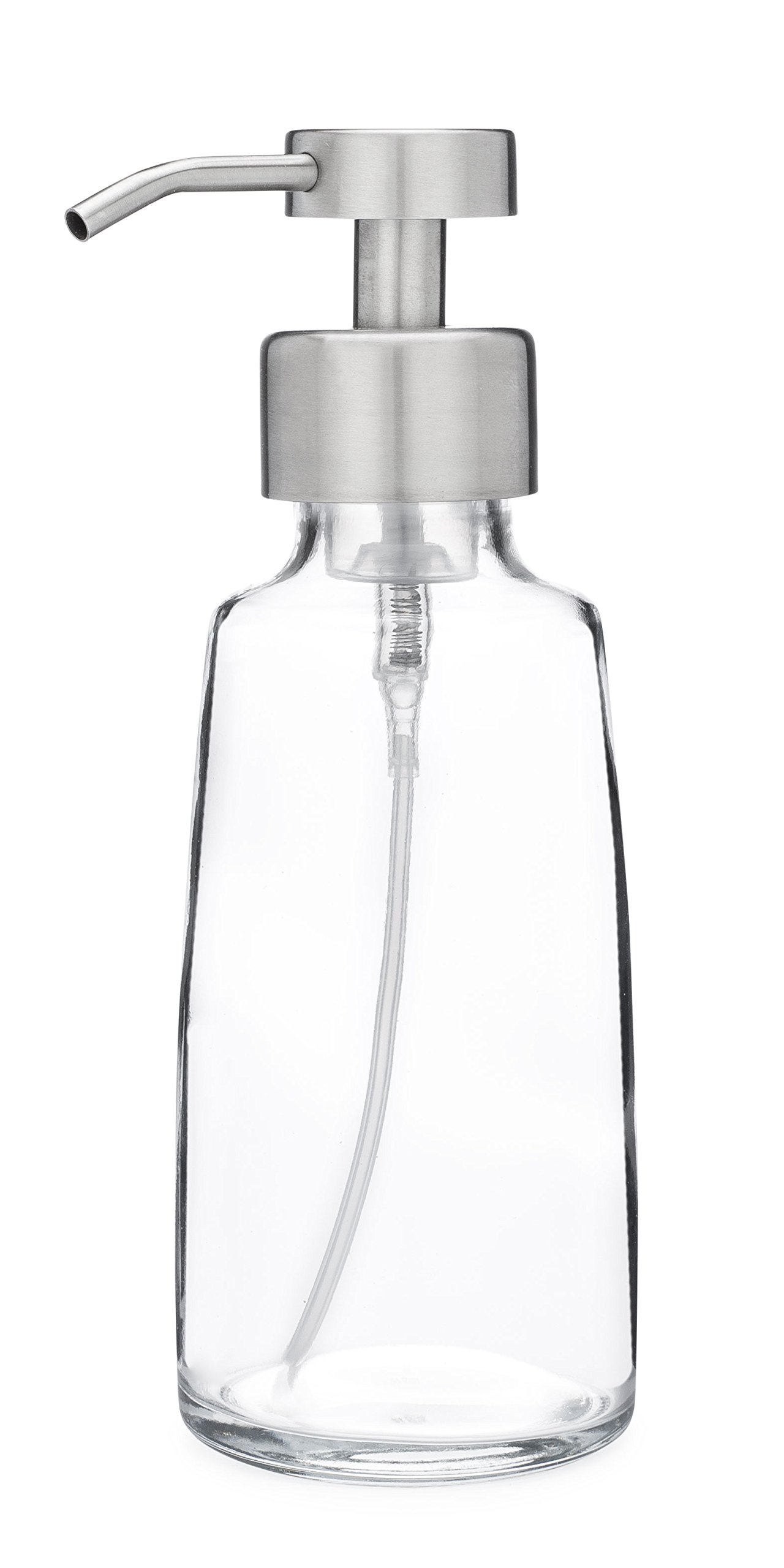 Rail19 Coastal Glass Foaming Soap Dispenser with Metal Pump - for Kitchen and Bathroom Countertop, 8oz (Stainless)