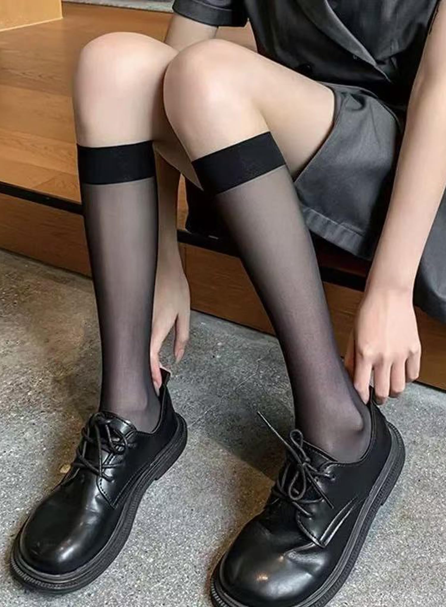 EABERN Womens Sheer Knee High Stockings,6 Pairs Nylon Trouser Socks with Reinforced Toe-black