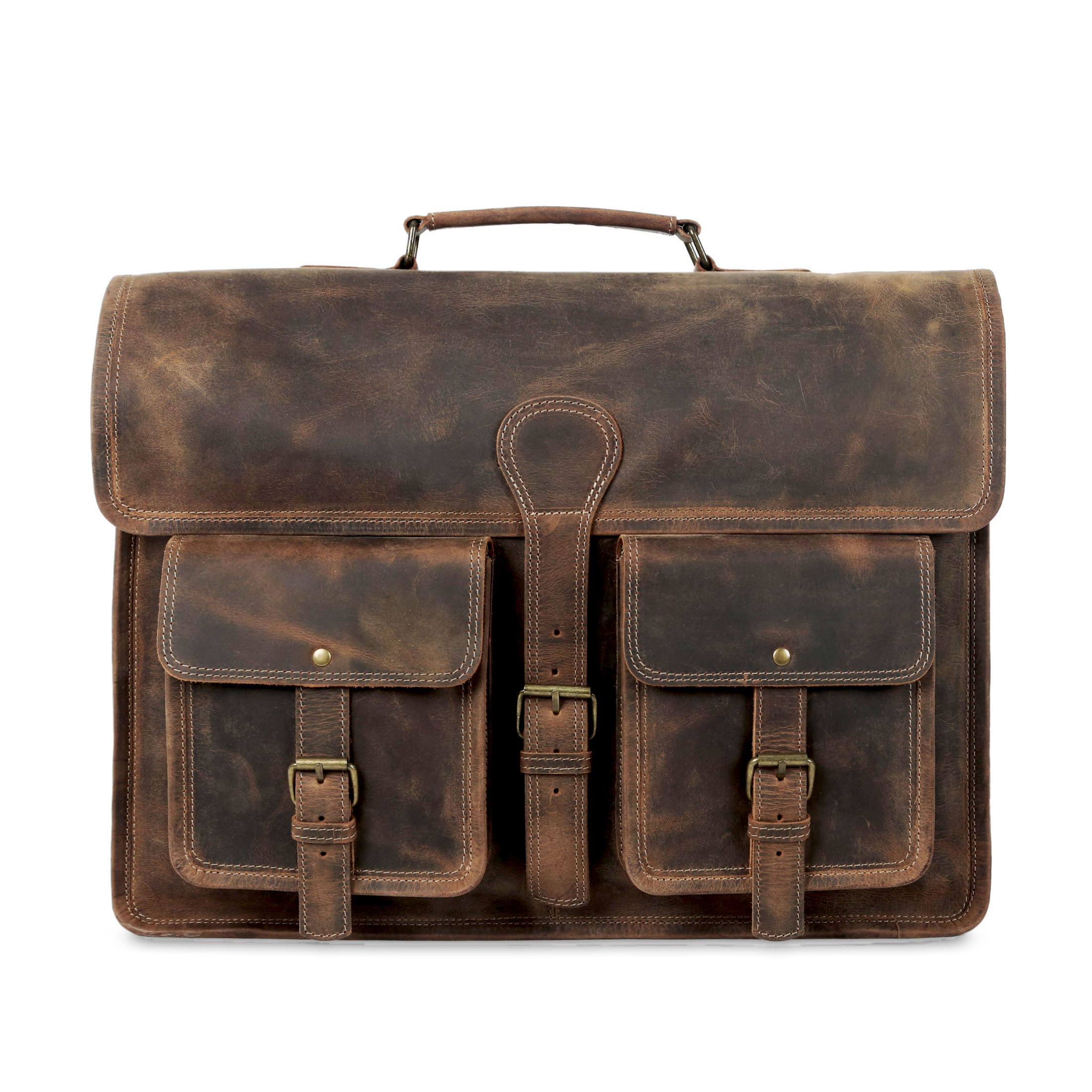 Leather briefcase 18 inch laptop messenger bag for men and women best satchel office bag