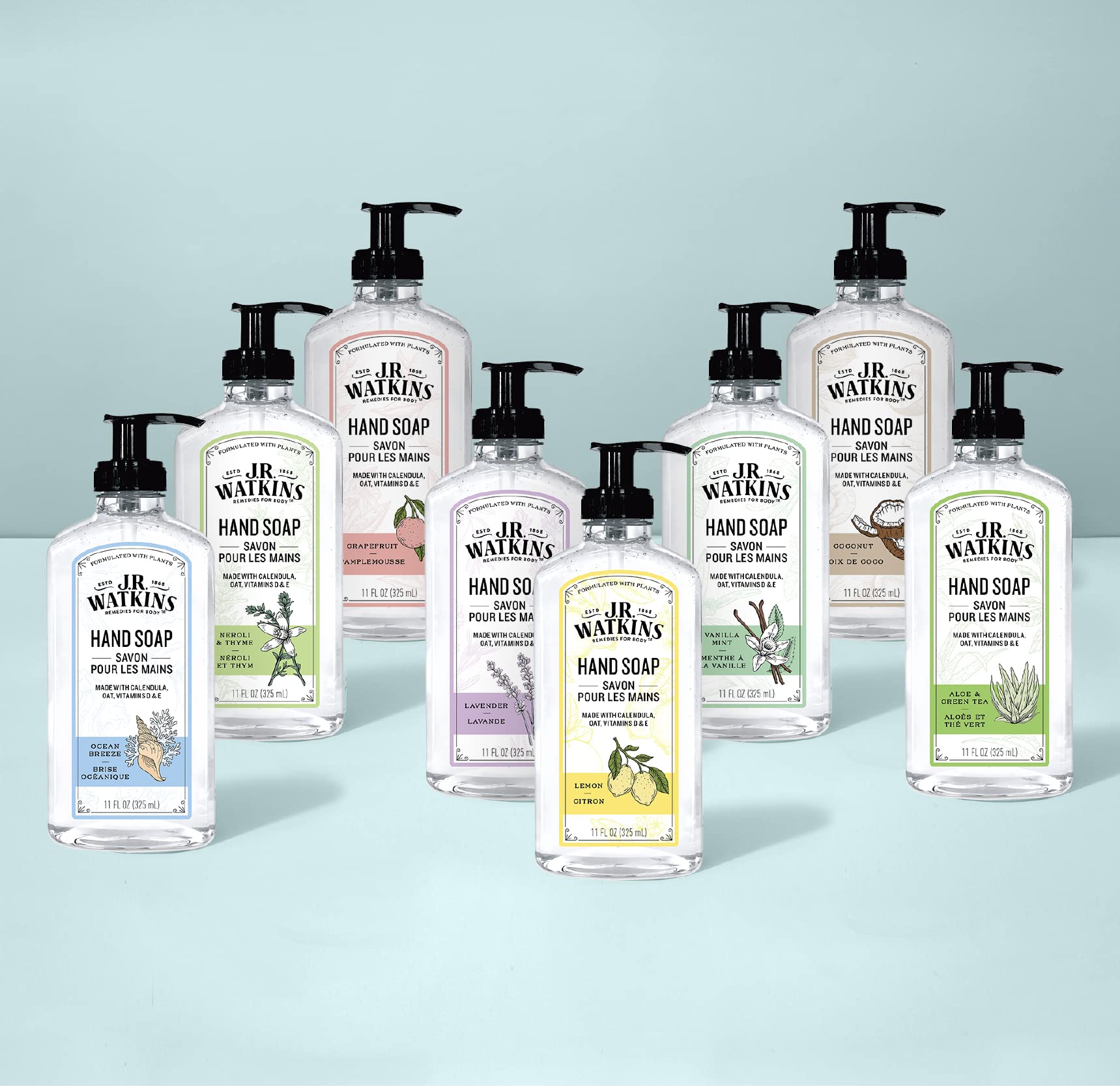 J.R. Watkins Gel Hand Soap, Scented Liquid Hand Wash for Bathroom or Kitchen, USA Made and Cruelty Free, 11 fl oz, Coconut, 6 Pack