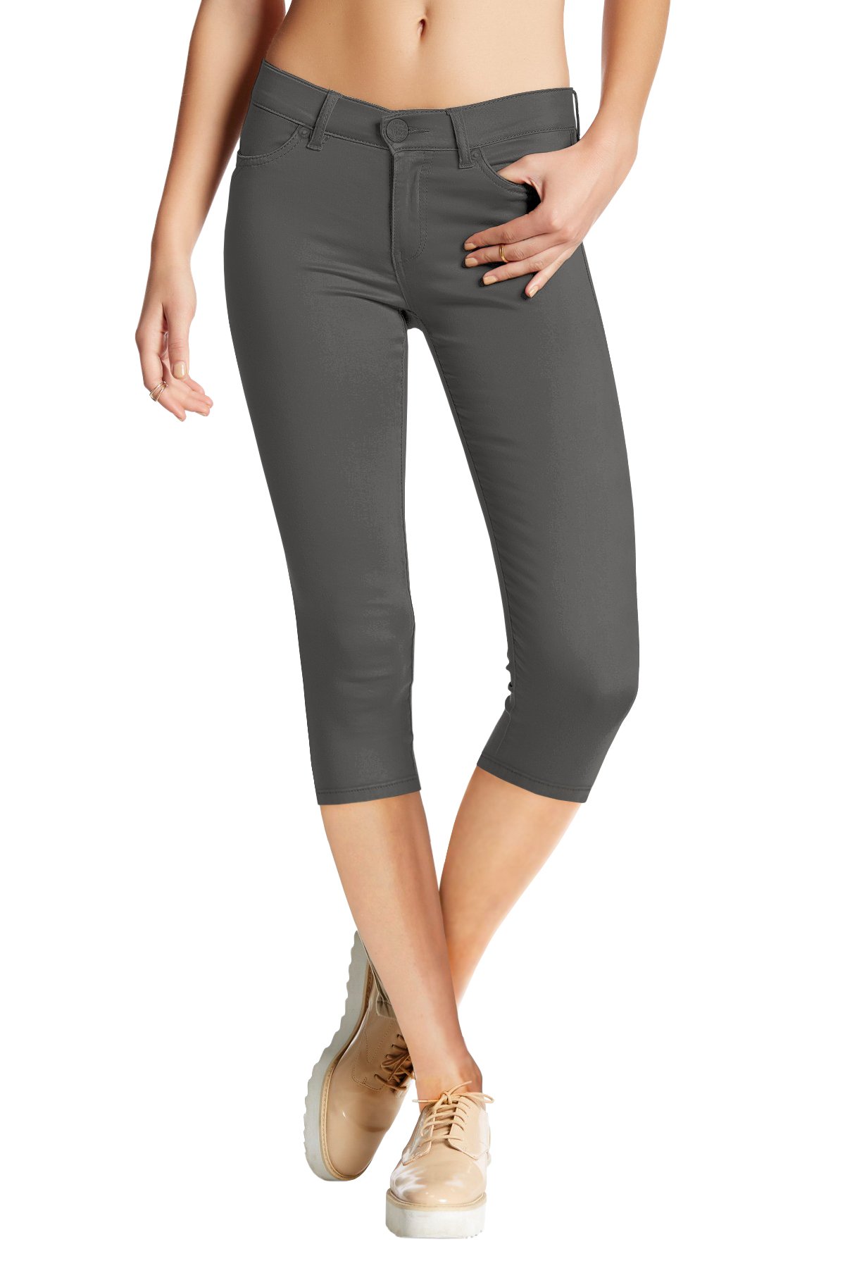 Hybrid & Company Women's Hyper Stretch Denim Capri Short Jeans Q44876 CHARCOAL Xlarge