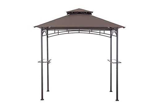 Coen L-GG001PST-F 8' X 5' Soft Top Brown Double Tiered Canopy 4Pcs Led Gazebo Grill